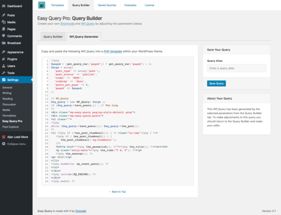 Easy Query WP_Query Generator | Documentation | Easy Query